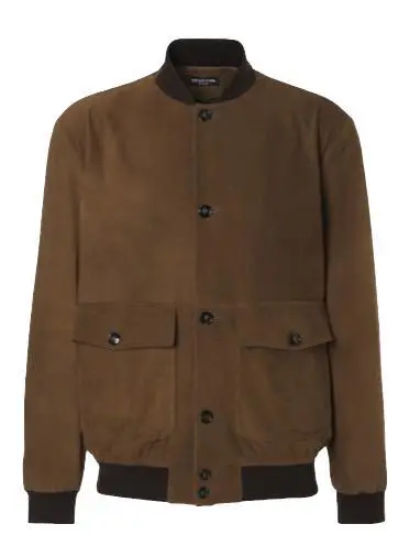Kiton Suede Bomber Jacket - Brown