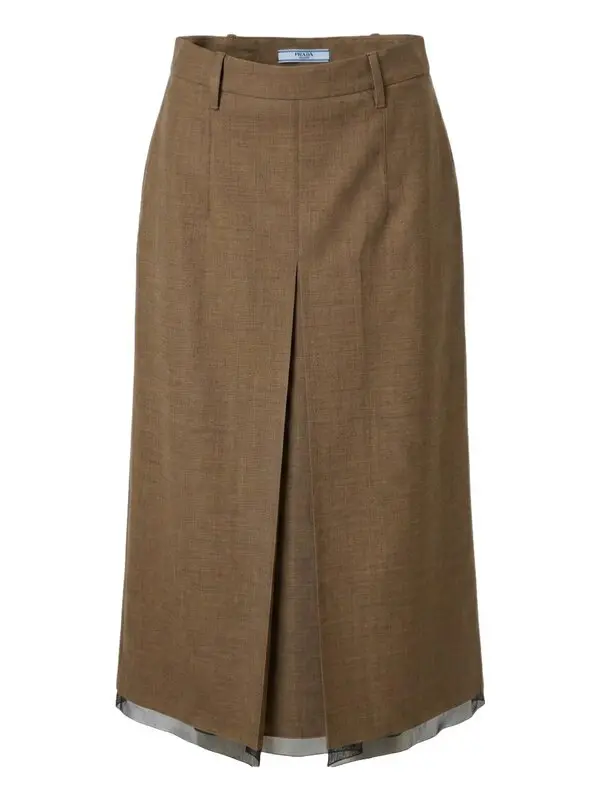 Prada Wool Midi Skirt With Front Slit - Tabacco
