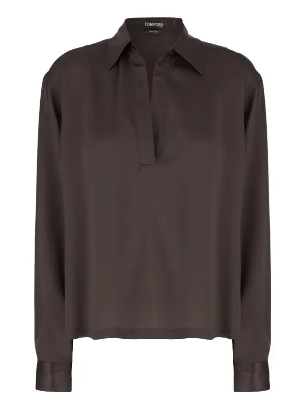 TOM FORD Long Sleeve Deep V-neck Top - Black