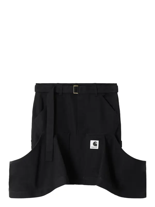 Sacai Belted Draped Cotton-canvas Mini Skirt - Black