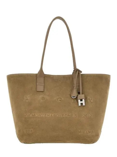 Hogan Logo-embossed Suede Tote Bag - Beige