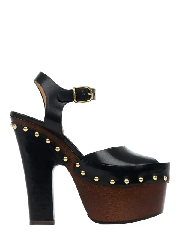 Chloé Platform High-heeled Sandals With Gold Stud Embellishments - Black