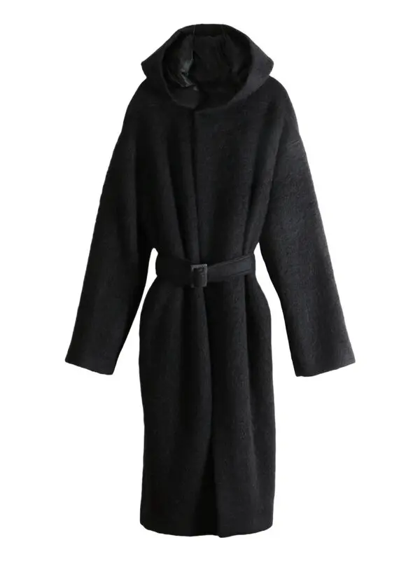 Rick Owens Long-sleeved Hooded Coat With Drawstring Waist - Black