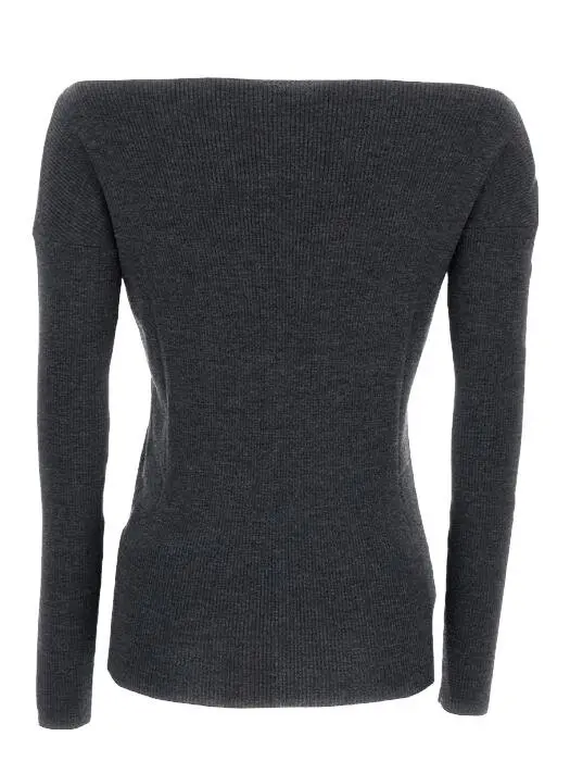 P.a.r.o.s.h Boat Neckline Slim Fit Knitted Top - Black