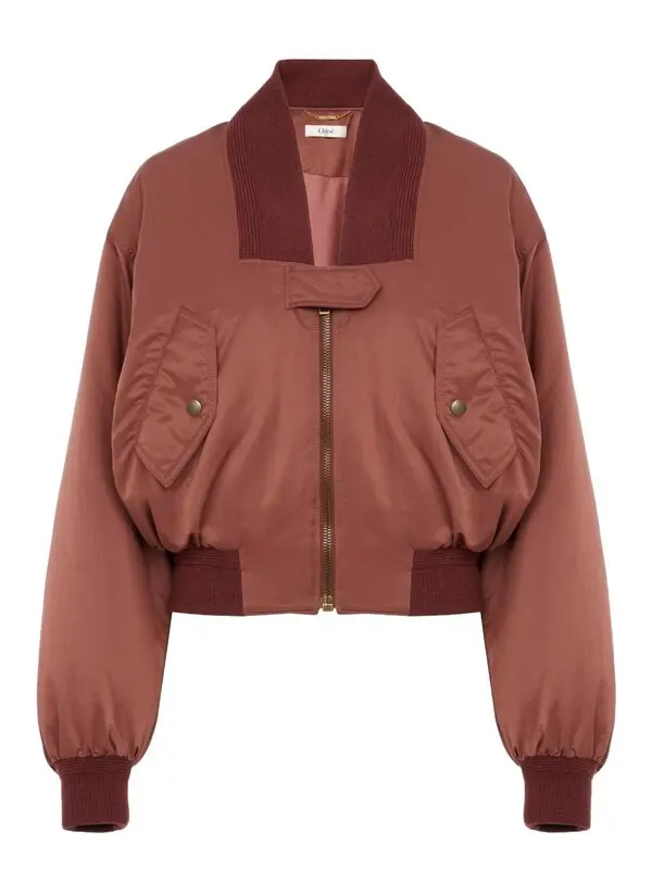 Chloé Bomber Jacket In Nylon With Maxi-collar - Brown
