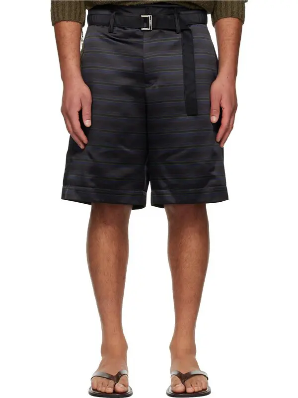 Sacai Horizontal Striped Wide-leg Shorts - Black