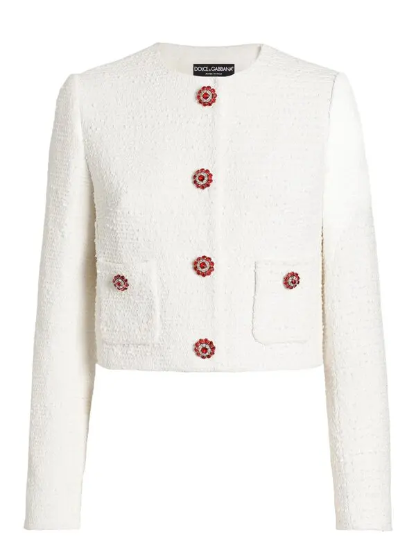 Dolce & Gabbana Single-breasted Embellished Tweed Jacket - White