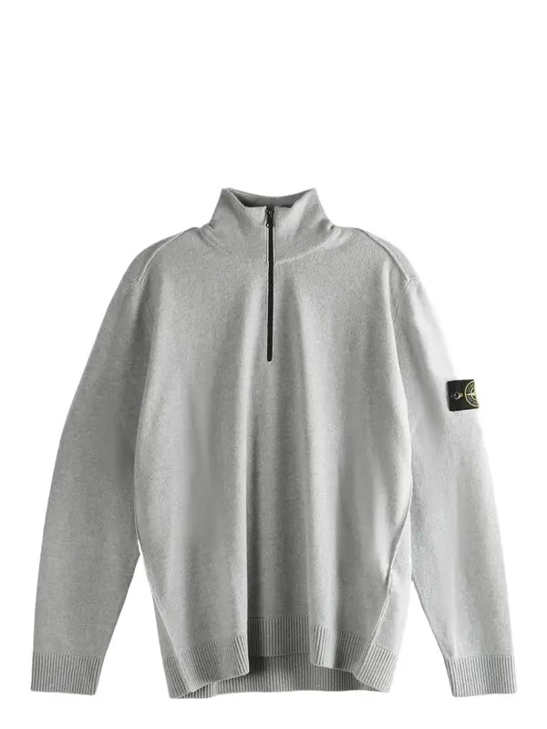 Stone Island Half-zip Pullover With Stand Collar And Logo Detail - Gray