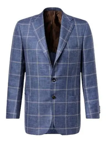 Kiton Checked Cashmere, Wool, Silk, And Linen Blazer - Blue