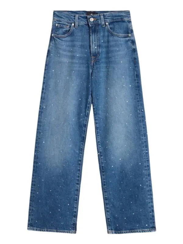 7 For All Mankind Embellished Stovepipe Straight Ankle Jeans - Blue
