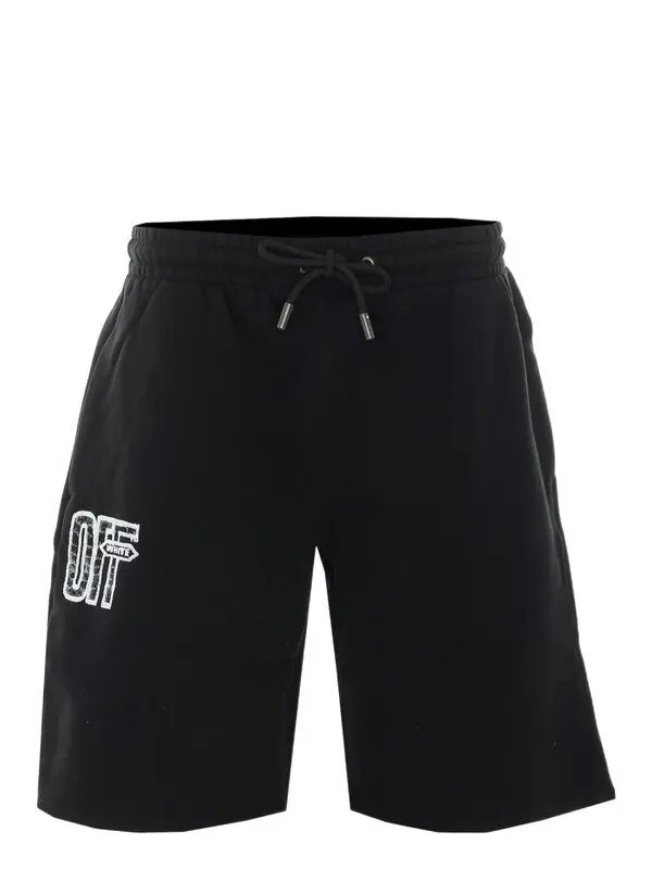 Off-White Cotton Shorts With Logo Detail - Black