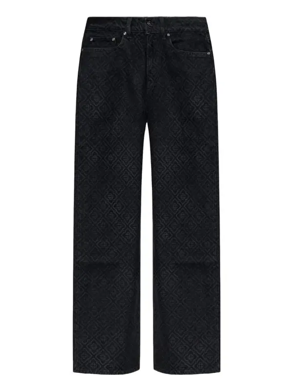 Casablanca Geometric Pattern Belt Loop Jeans - Black