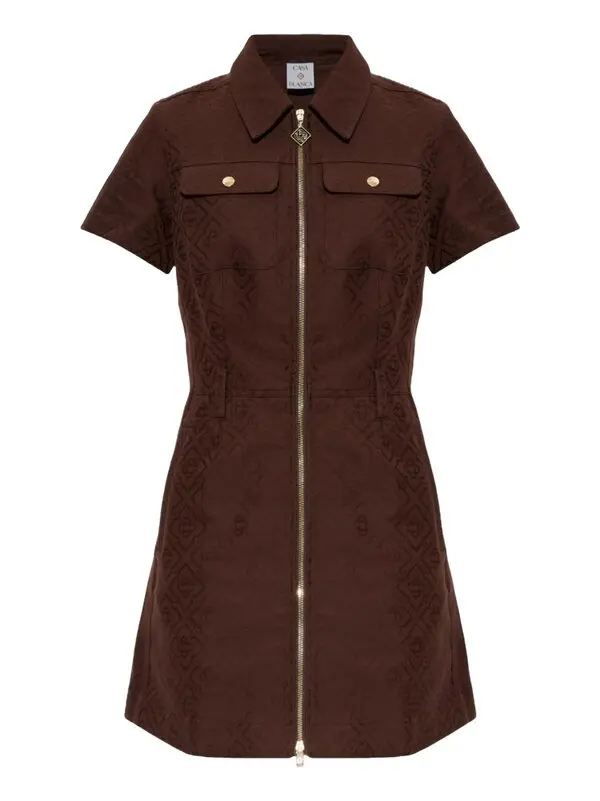 Casablanca Monogram Jacquard Zip-front Shirt Dress - Brown