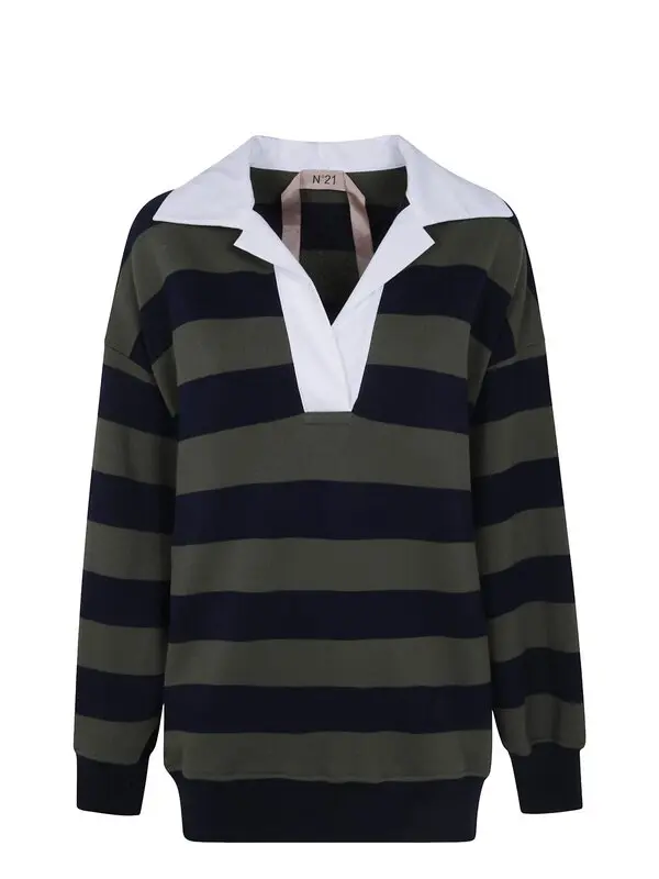 N.21 Polo Neck Striped Sweatshirt - Green-blue Stripe