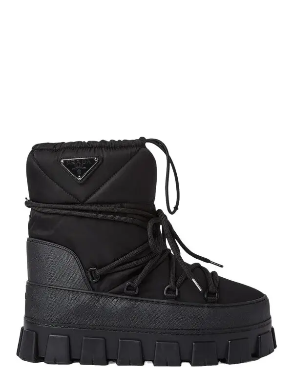 Prada Logo Lace-up Booties - Black