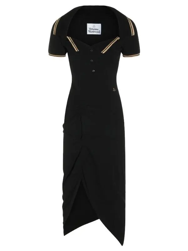 VIVIENNE WESTWOOD Ruched Cotton Midi Dress With Orb Detail - Black