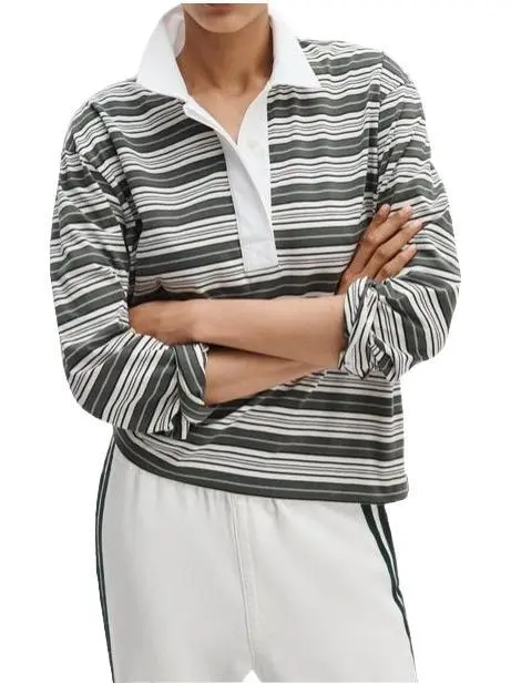 RAG  BONE Rag & Bone Kelly Striped Long Sleeve Polo Shirt - Greenmult