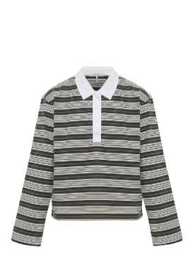 Rag & Bone Kelly Boxy Striped Long-sleeve Polo Shirt - Greenmult