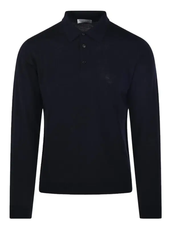 ROBERTO COLLINA Long-sleeve Knitted Polo Shirt - Navy