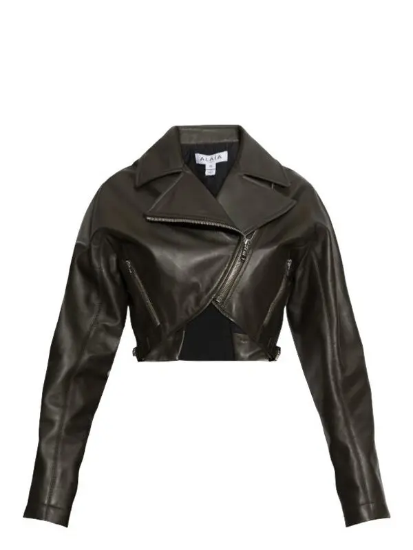 Alaïa Cropped Leather Jacket With Zip Detail - Black