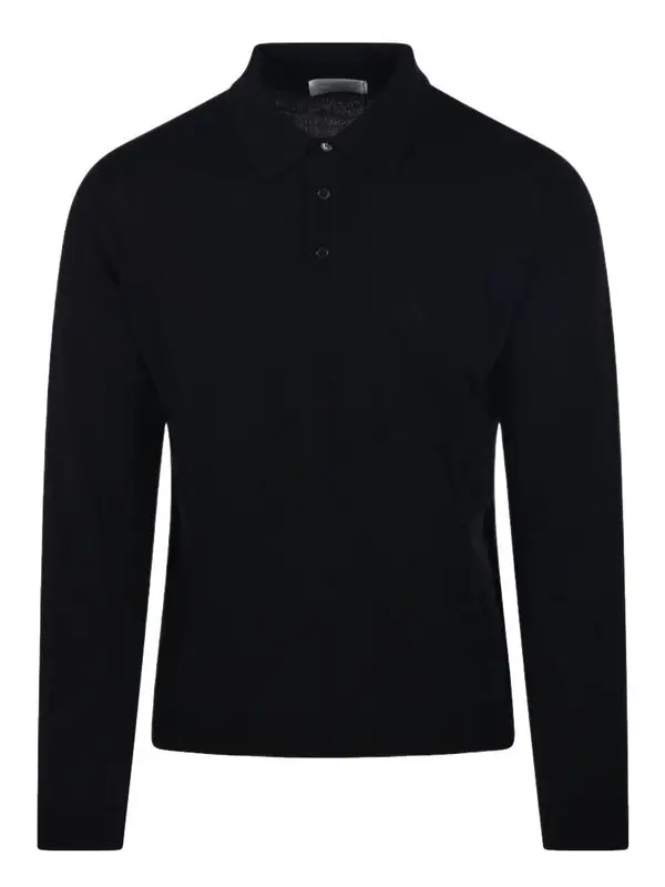 ROBERTO COLLINA Long-sleeve Knitted Polo Shirt - Black
