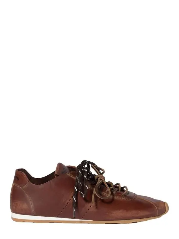 Miu Miu Plume Leather Lace-up Sneakers - Brown