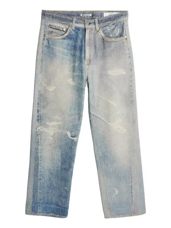 Our Legacy Printed Wide Leg Denim Trousers - Gray