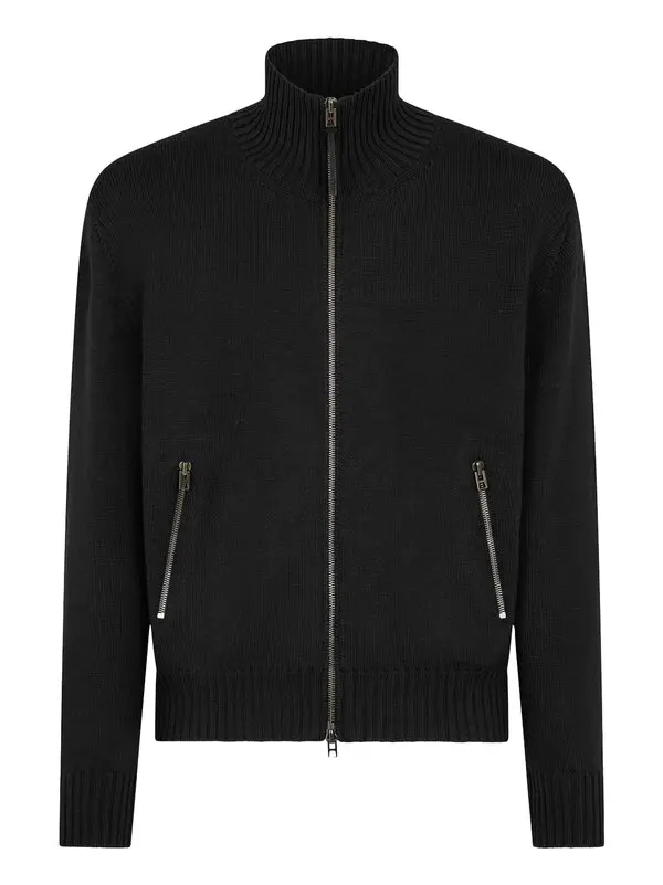 TOM FORD Virgin Wool Zip-up Sweater With Ribbed Detailing - Black