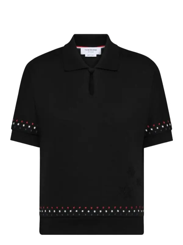 Thom Browne Snowflake Embroidery Polo Top - Black