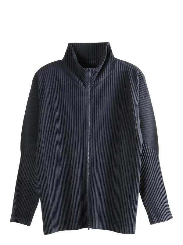 Issey Miyake Homme Plissé Pleated Stand Collar Zip-up Cardigan - Navy