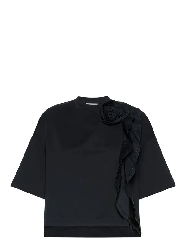 Max Mara Cotton T-shirt With Floral Appliqu - Navy