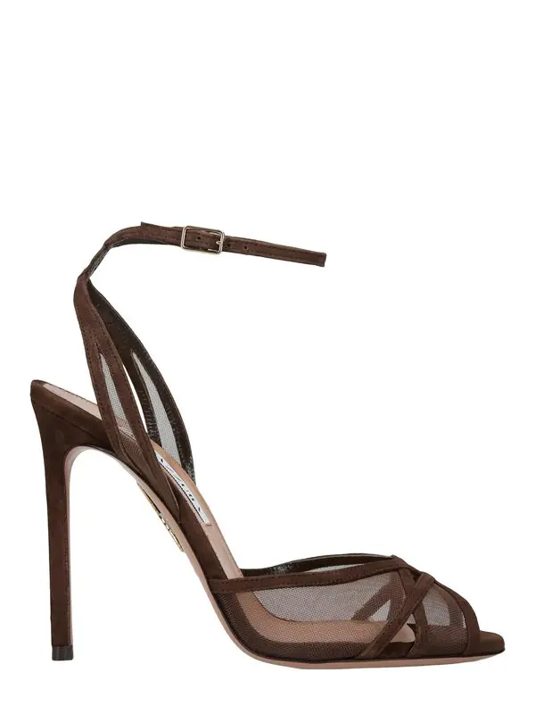 AQUAZZURA Suede Shear Heeled Sandals 105 - Brown