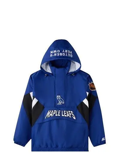 OVO X Nhl Starter Toronto Maple Leafs Half Zip Hooded Jacket - Blue