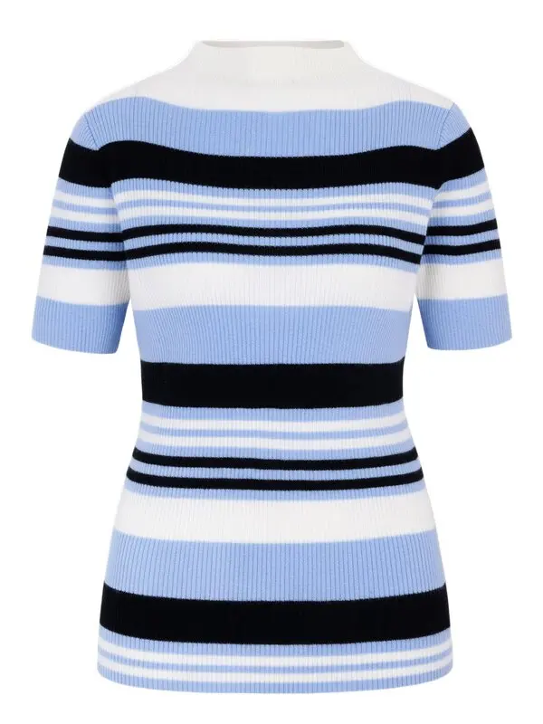 EMILIA WICKSTEAD Striped Fine Knit Mock Neck Top - White