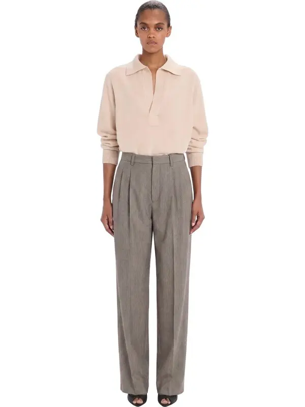 Victoria Beckham Pleated Wide-leg Wool And Mohair Blend Trousers - Grey