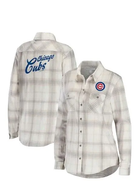WEAR BY ERIN ANDREWS Chicago Cubs Plaid Flannel Button-up Shirt - Gray
