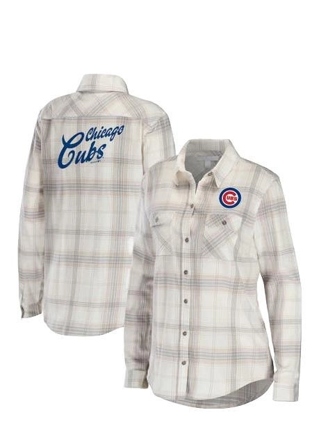 WEAR BY ERIN ANDREWS Chicago Cubs Plaid Flannel Button-up Shirt - Gray