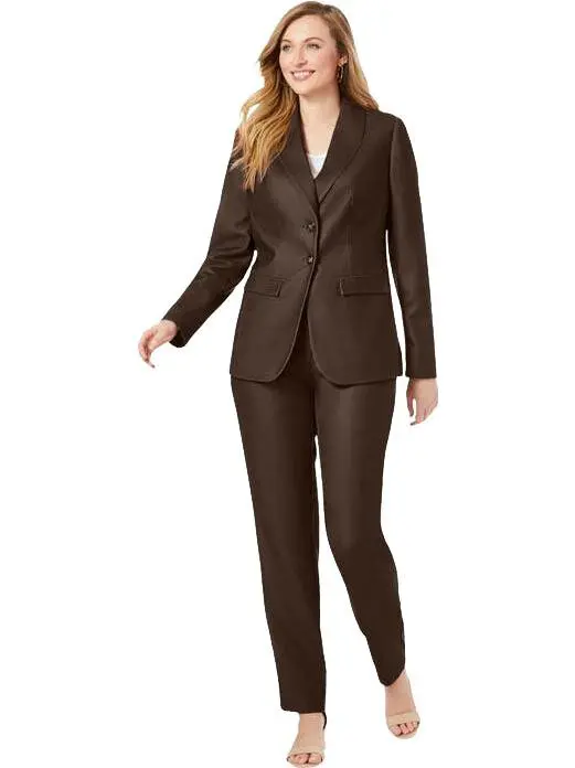 JESSICA LONDON Two-piece Stretch Crepe Single-breasted Pantsuit - Chocolate