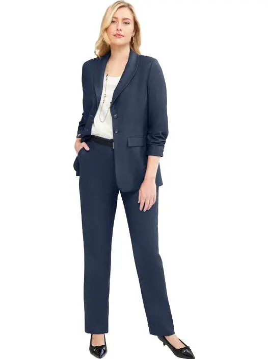 JESSICA LONDON Two-piece Stretch Crepe Single-breasted Pantsuit - Navy