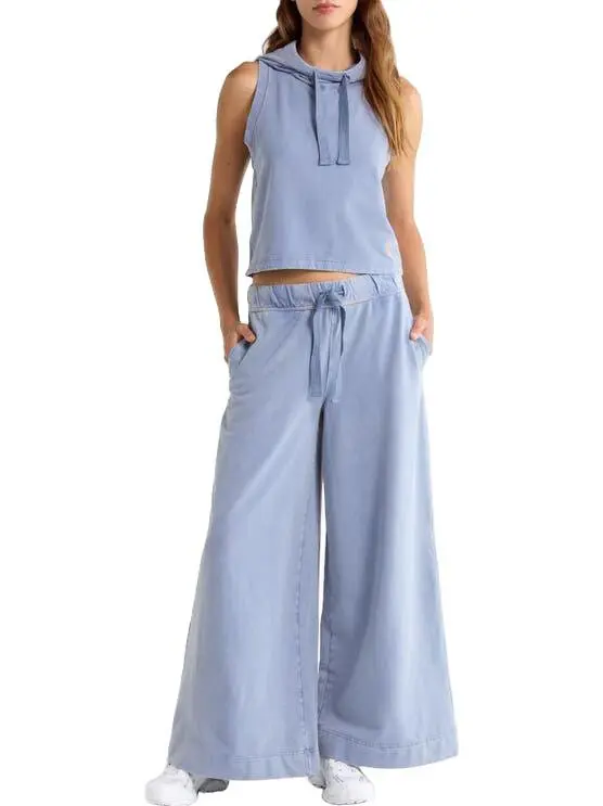 Free People Sleeveless Hoodie And Wide-leg Sweatpants Set - Blue Ash