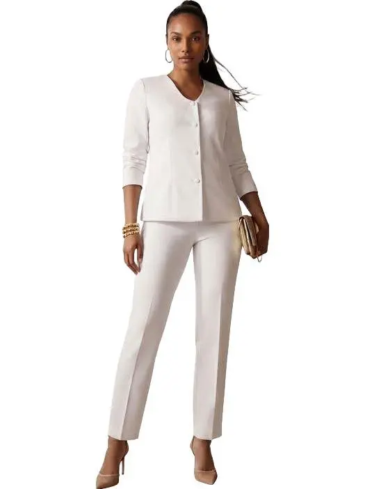 JESSICA LONDON Shaped Crepe Jacket And Straight-leg Pant Suit - White