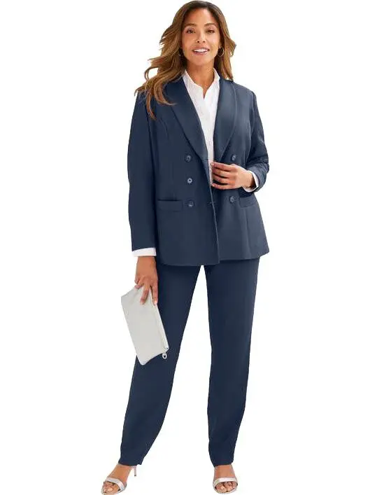 JESSICA LONDON Double-breasted Stretch Crepe Pantsuit - Navy