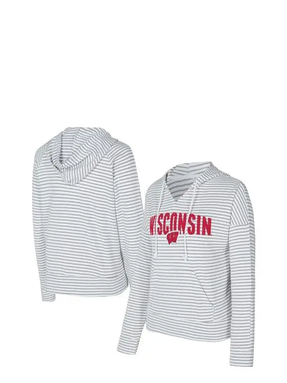 CONCEPTS SPORT Wisconsin Badgers French Terry Striped V-neck Pullover Hoodie - White