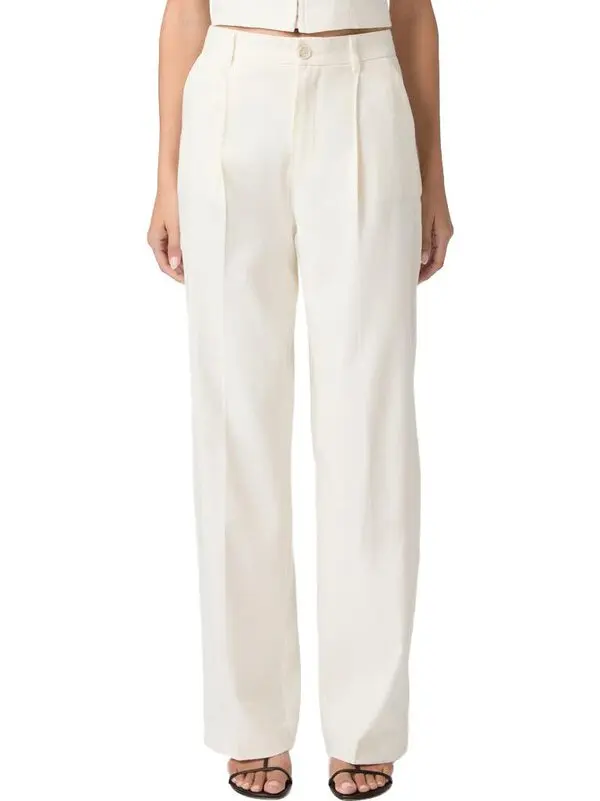 Paige Westin Pleated Straight Leg Pants - Bone