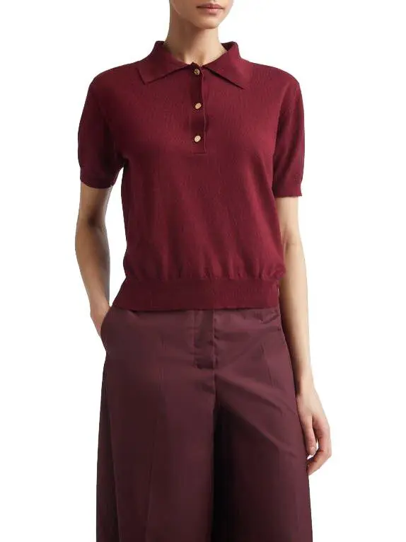 Max Mara Pomposa Cotton Blend Polo Sweater With Goldtone Buttons - Red