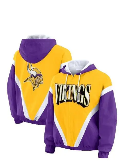 WEAR BY ERIN ANDREWS Minnesota Vikings Retro Crinkle Full-zip Hoodie Windbreaker - Gold