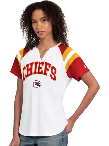 STARTER Kansas City Chiefs Game On Notch Neck T-shirt By - White