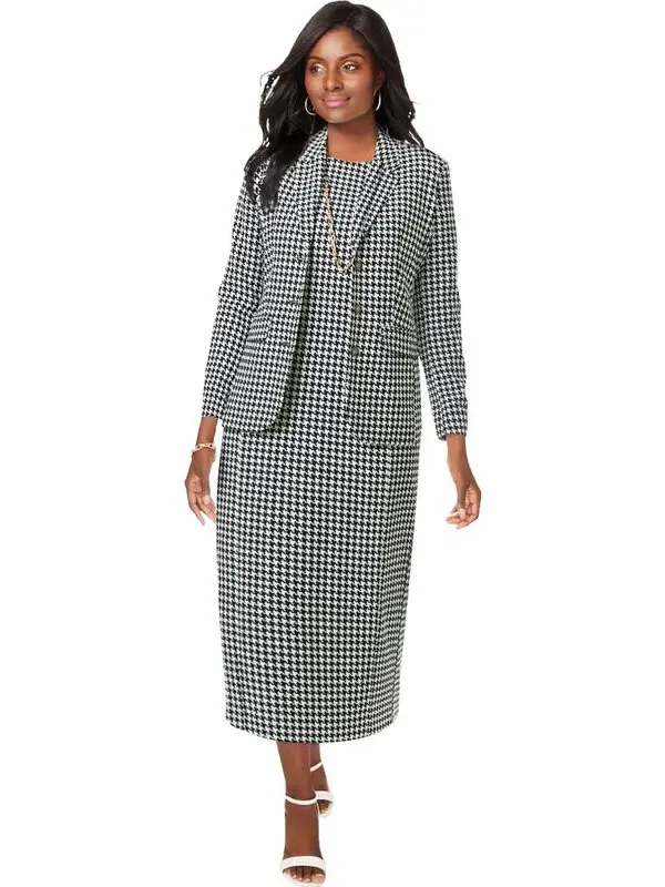 JESSICA LONDON Maxi Jacket Dress Set - Black Houndstooth