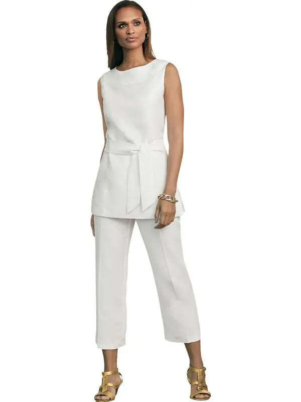 JESSICA LONDON Linen Blend Belted Tunic And Capri Set - White