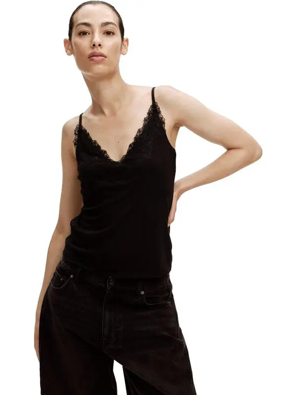H&M Mama Nursing Strappy Top With Lace Trim - Black
